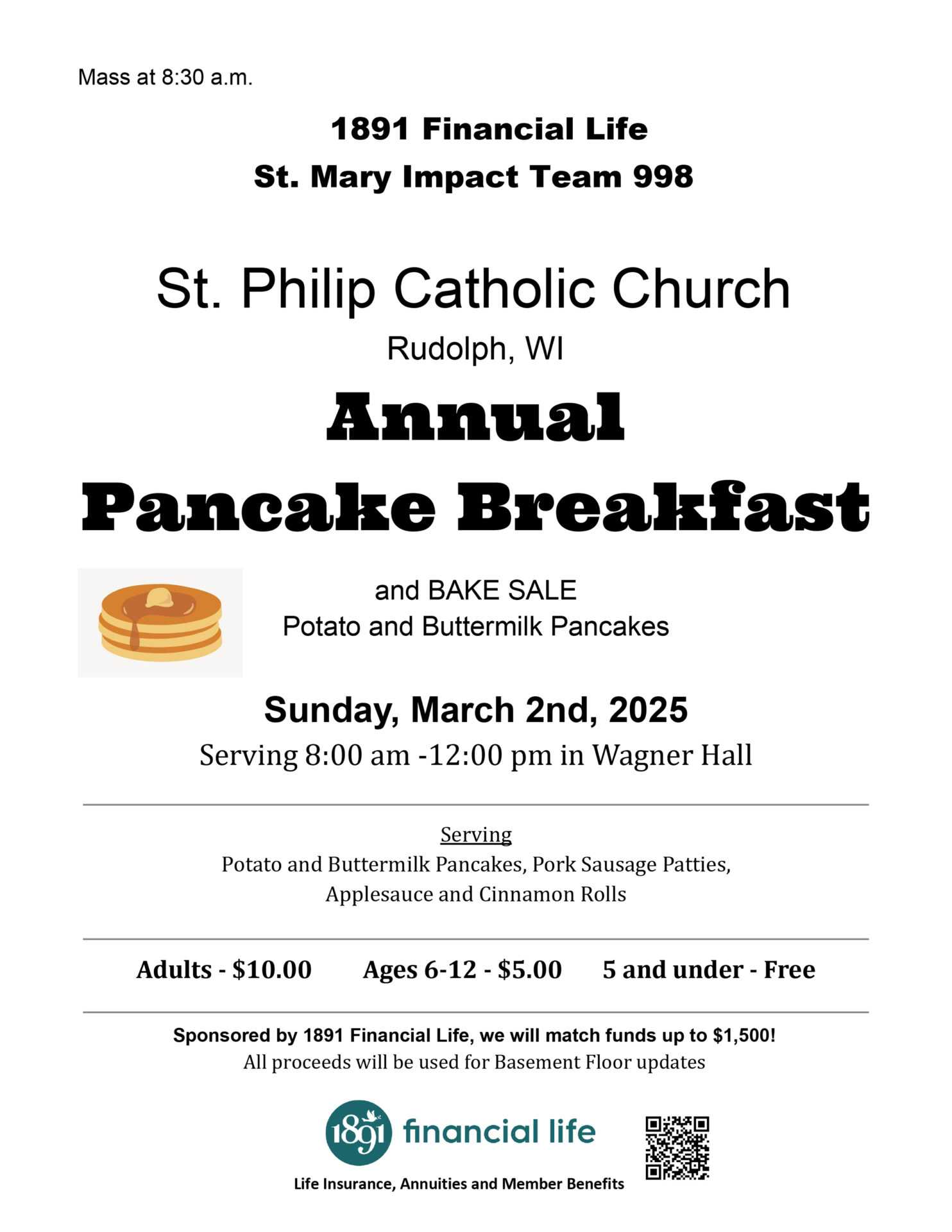 Annual Pancake Breakfast and Bake Sale - 1891 Financial Life